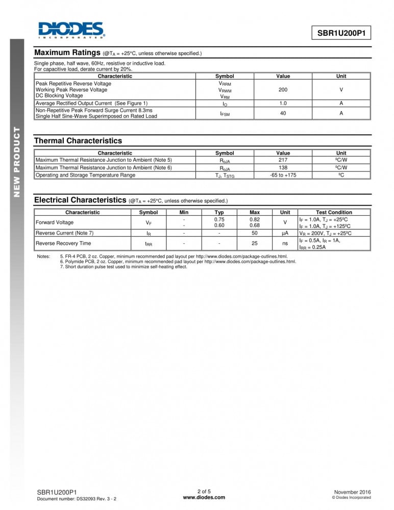 SBR1U200P1-7 datasheet page 2