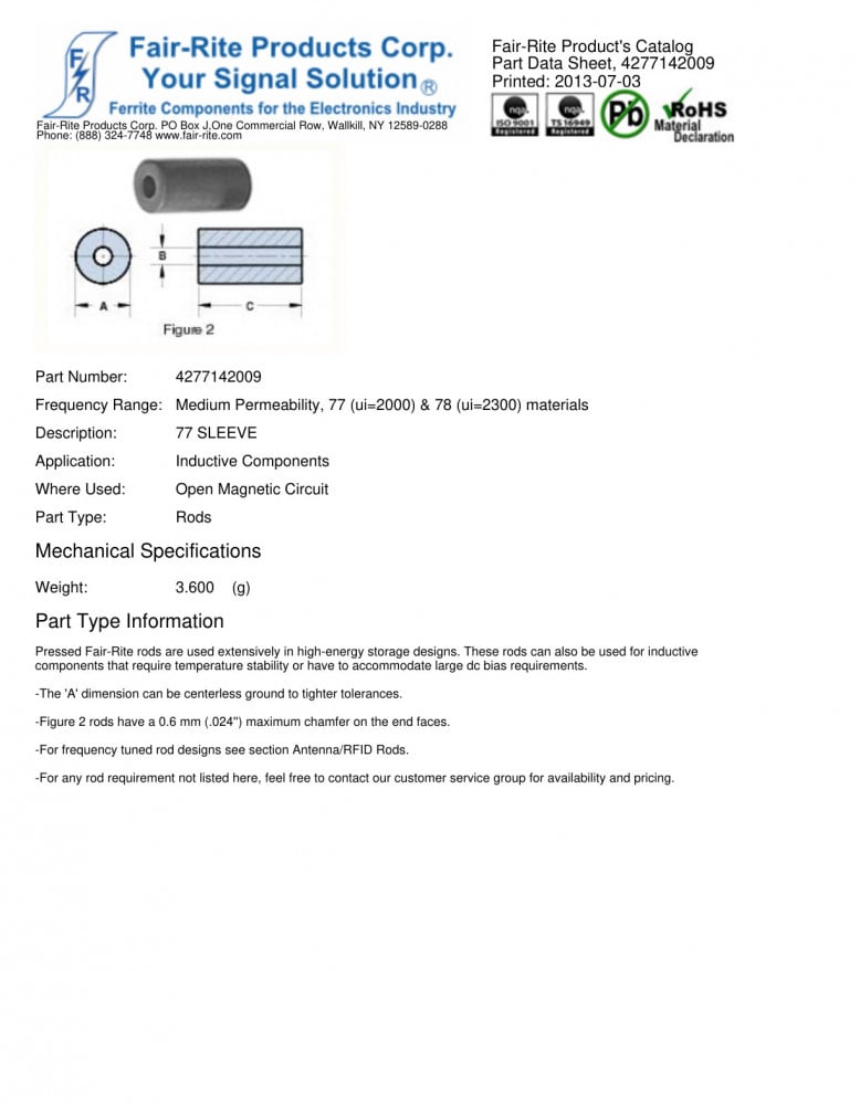 Fair-Rite ferrite components document page 1