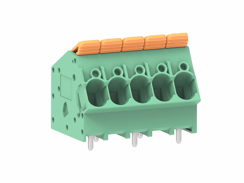 7.50mm Pitch Lever Activated Fixed Mount PCB Terminal Block, 35° Wire Entry, Left Front Terminal, 5 Circuits for sale
