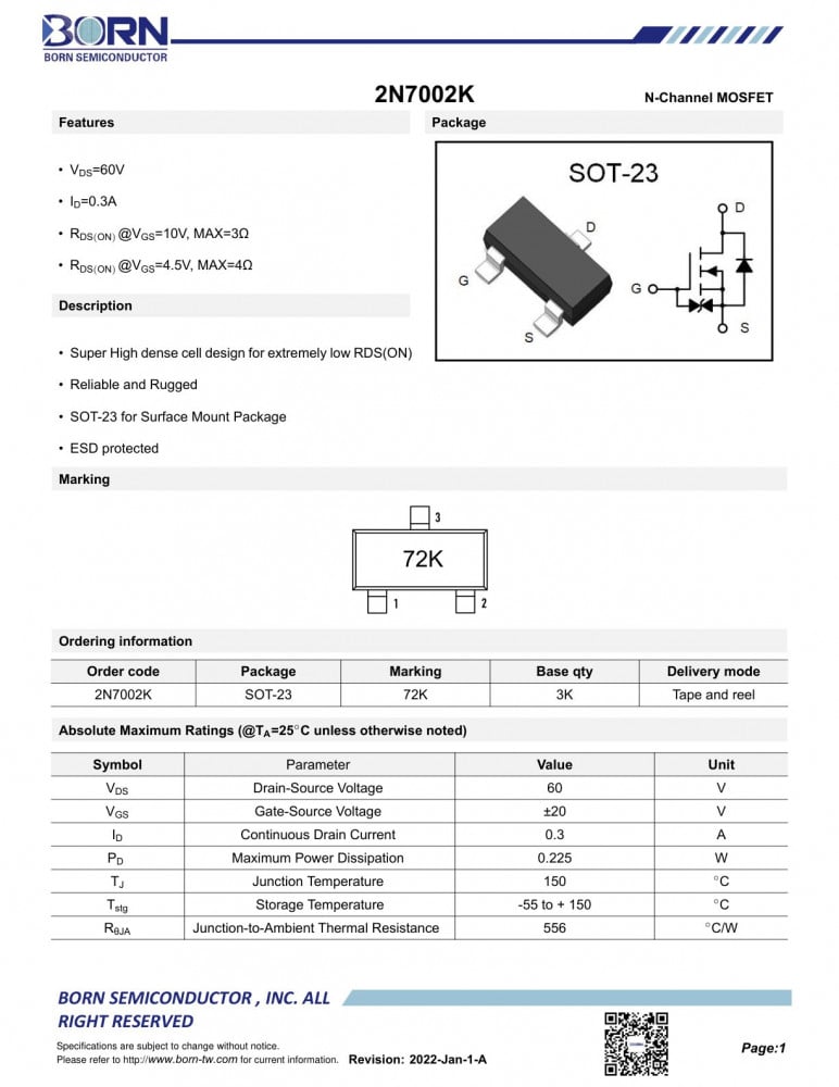 2N7002K datasheet page 1