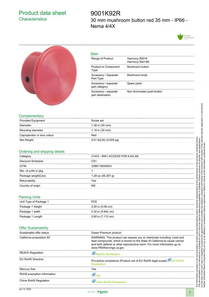 9001K92R technical document page 1