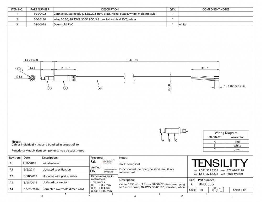 Tensility International 10-00336 product drawing and wiring diagram