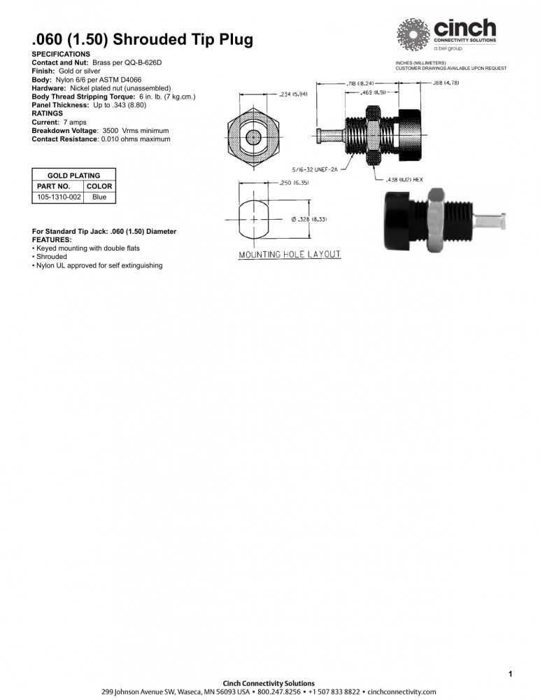 Bel Fuse 105-1310-002 technical document image