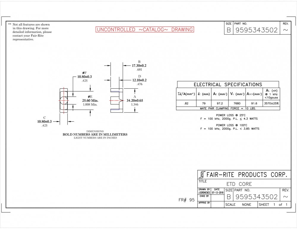 Fair-Rite 9595343502 technical document preview
