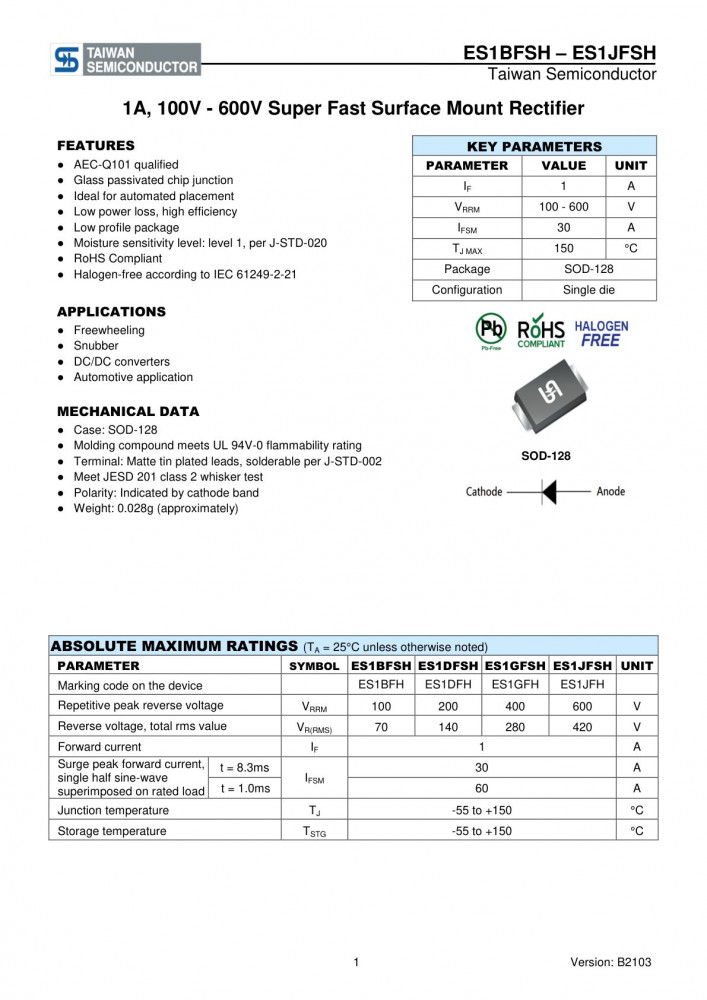 ES1DFSH datasheet page 1