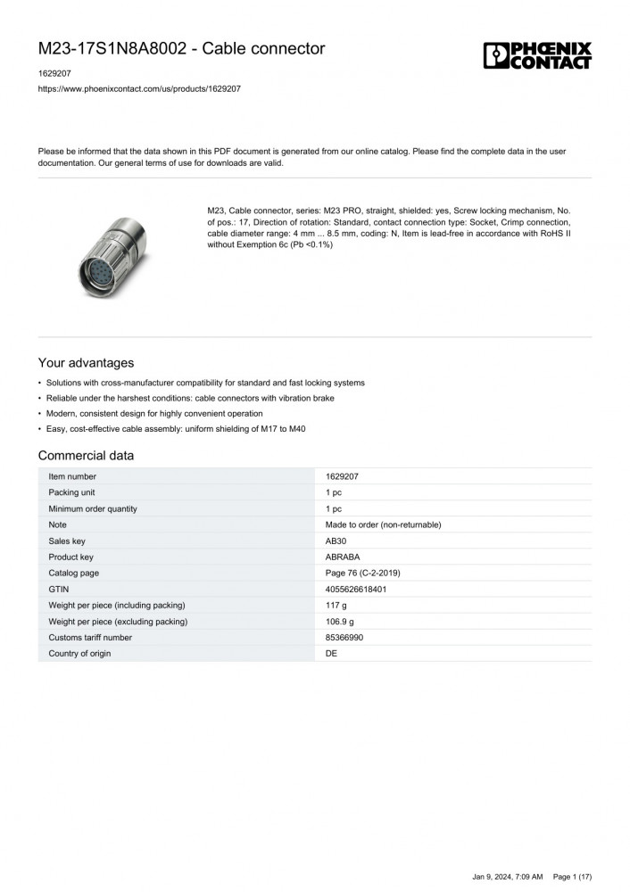 Phoenix Contact 1629207 technical document page 1
