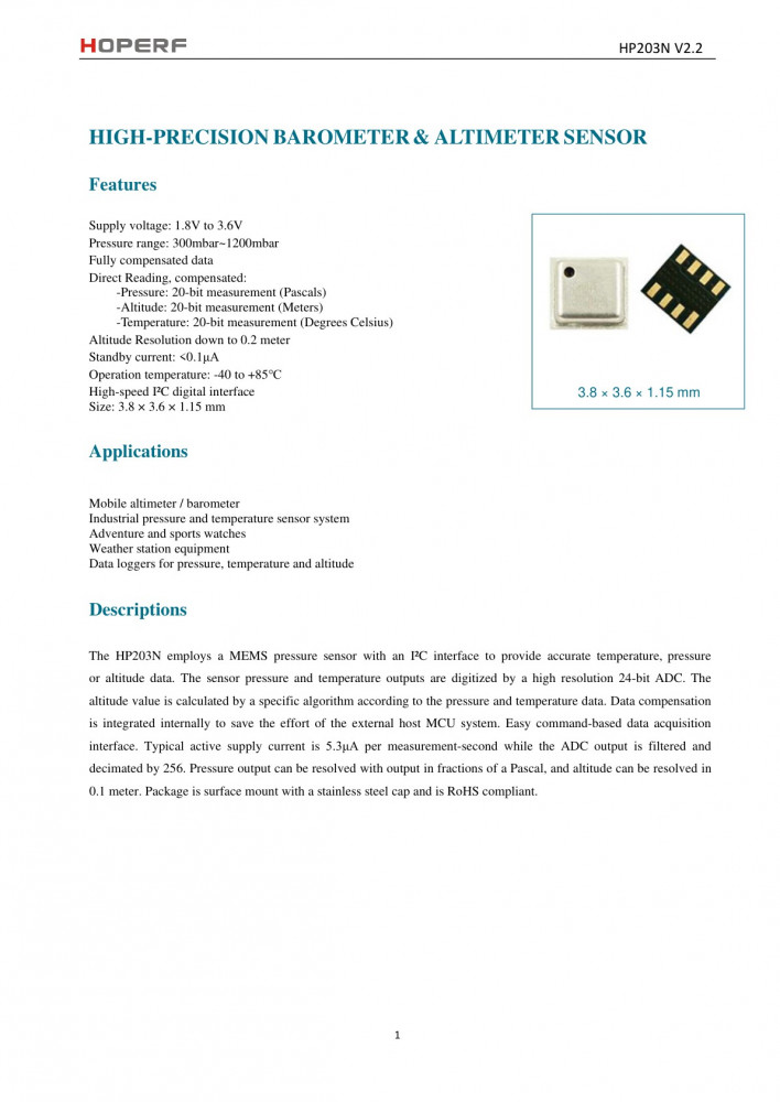 HP203N technical document page 1