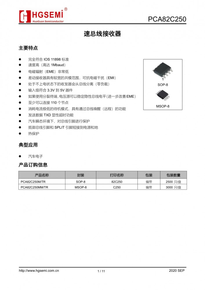 PCA82C250MM/TR datasheet page 1