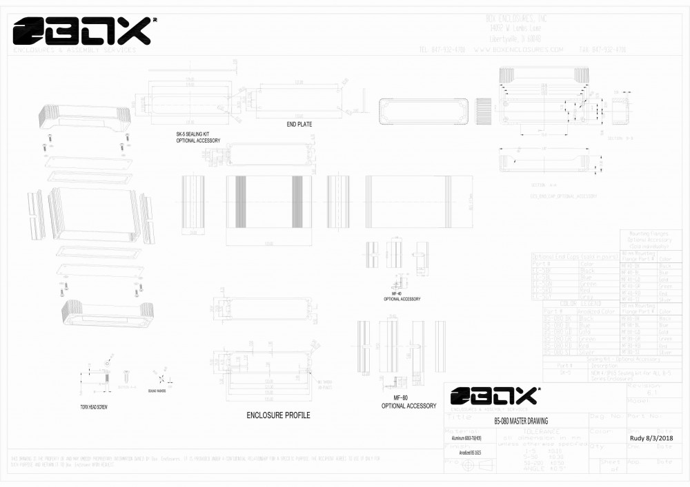 B5-080 technical drawing and accessory information