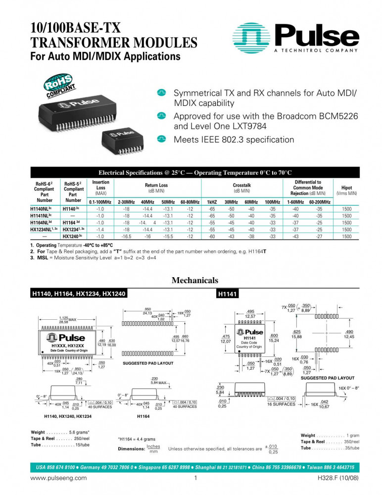 PULSE H1164T technical document page 1