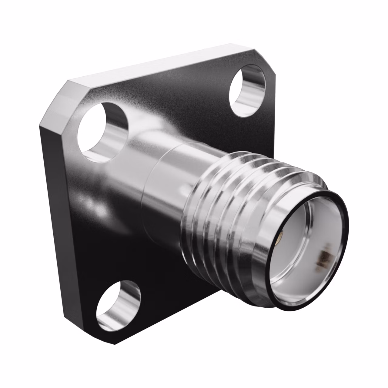 SMA Jack, Straight, 4-Hole Flange Mount, Flat Tab Contact, Stainless Steel, Passivated, 20 per Tray, 50 Ohms for sale