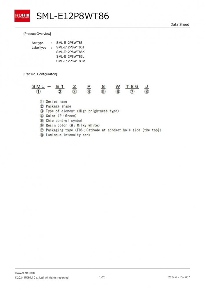 SML-E12P8WT86 technical document page 1