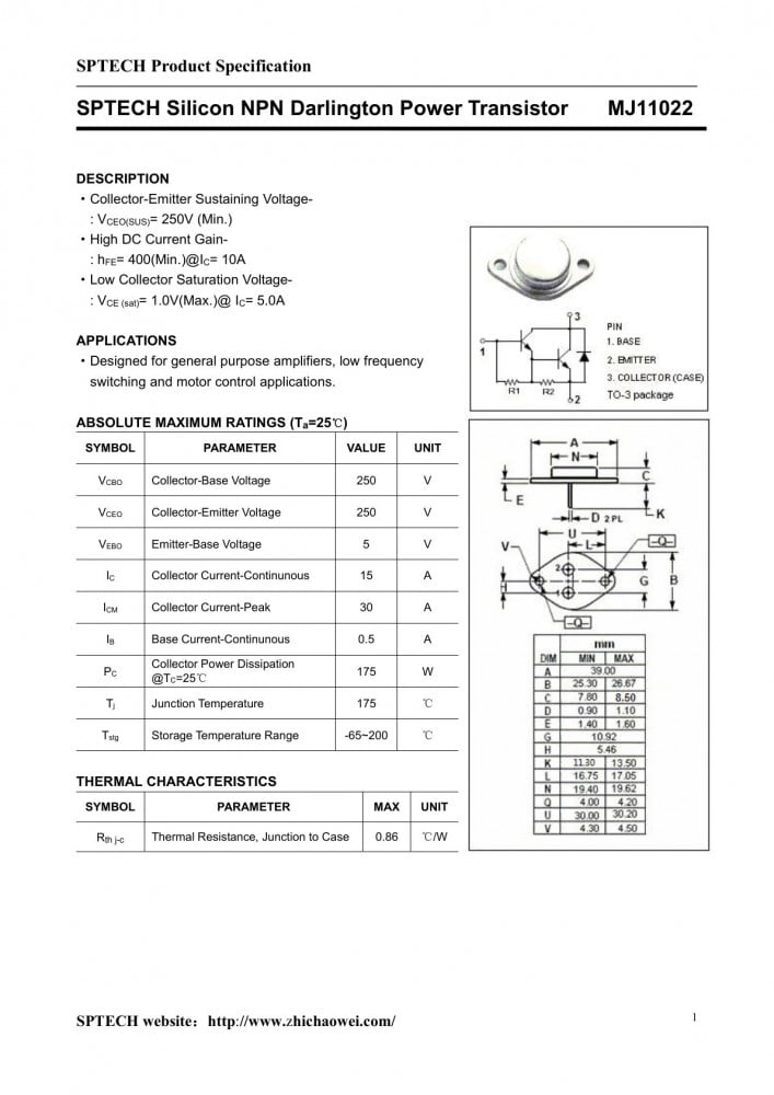 MJ11022 datasheet page 1