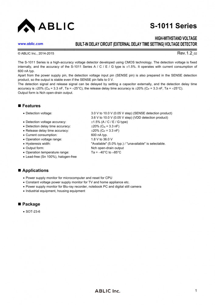 S-1011 datasheet page 1