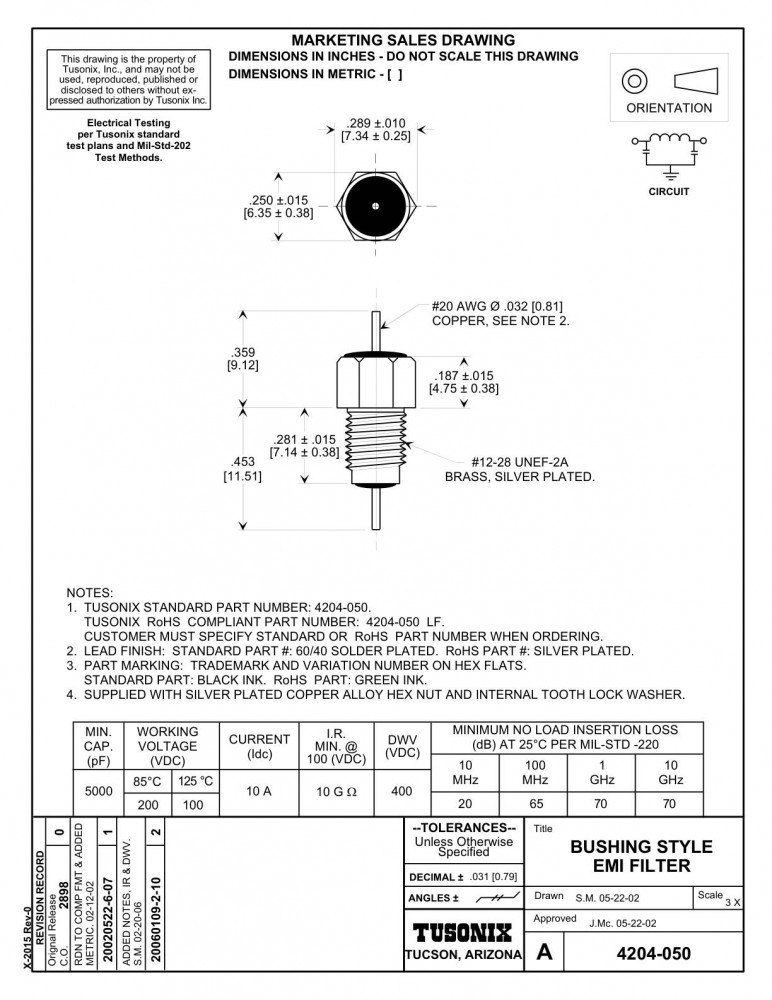Tusonix CTS 4204-050 technical drawing