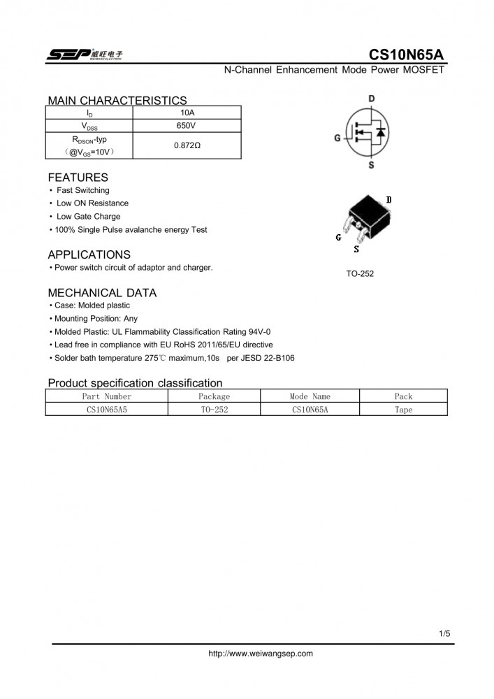 CS10N65A5 datasheet page 1
