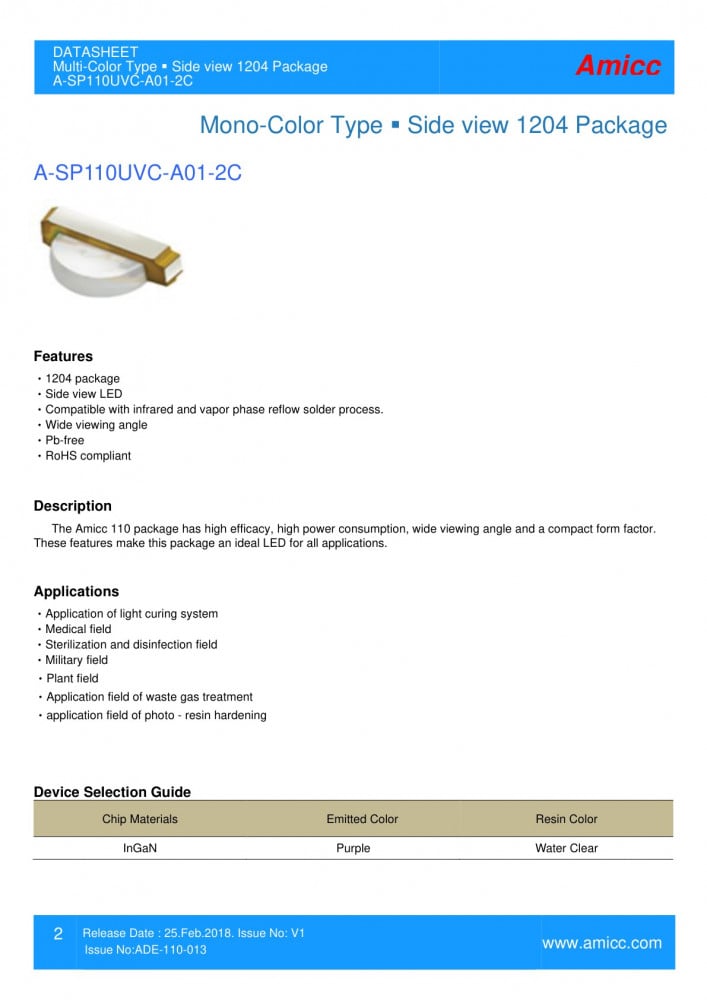 A-SP110UVC-A01-2C datasheet page 2