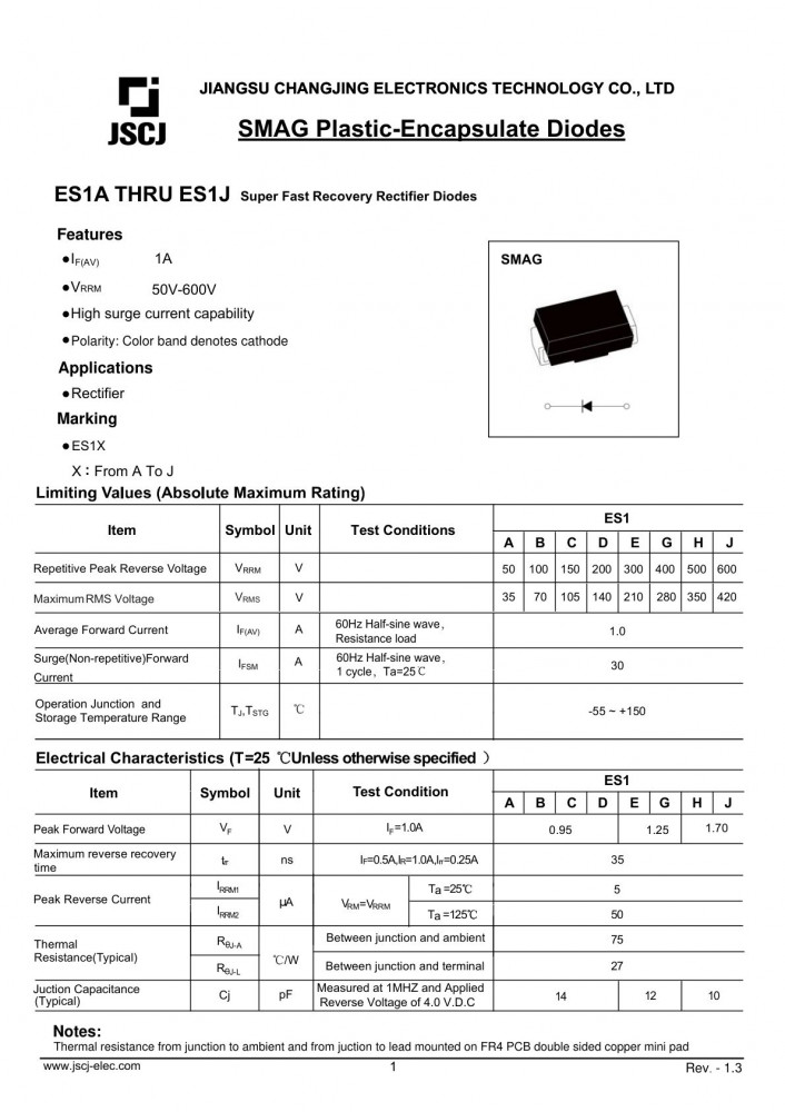 ES1H datasheet page 1