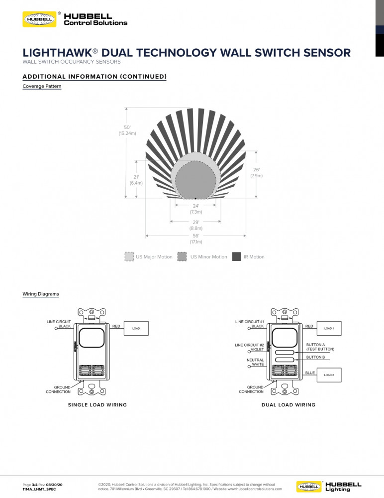 LightHAWK dual technology wall switch sensor document page 3