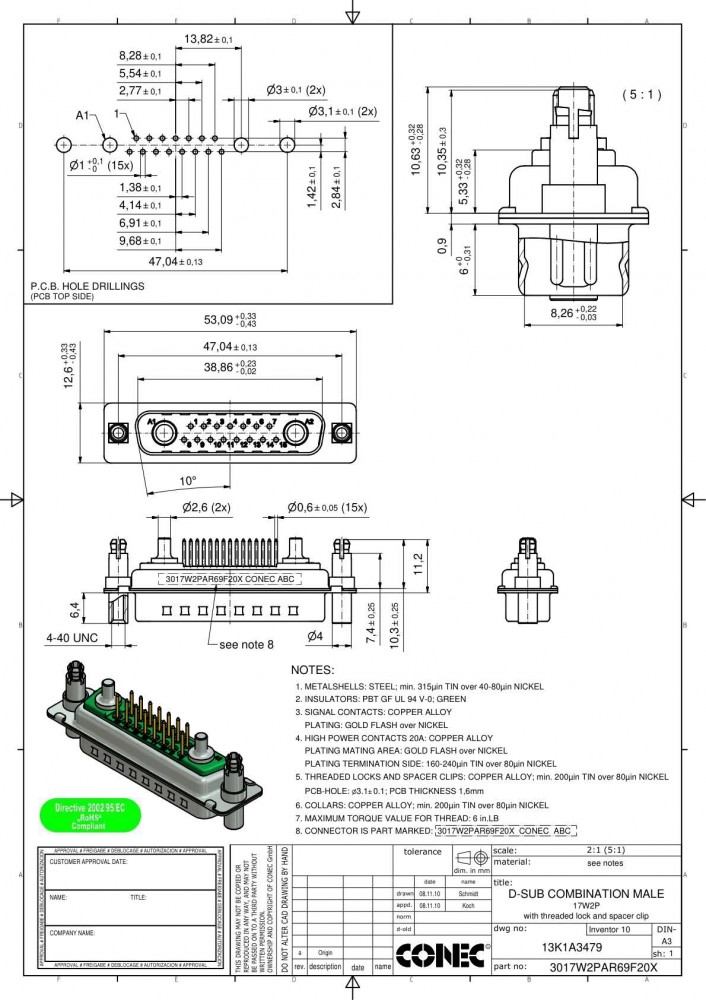 CONEC 3017W2PAR69F20X product drawing