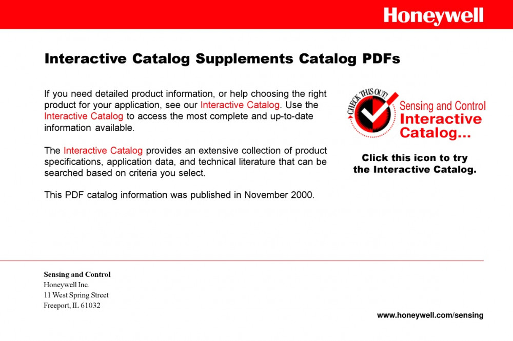 Honeywell ultrasonic sensor catalog page 1