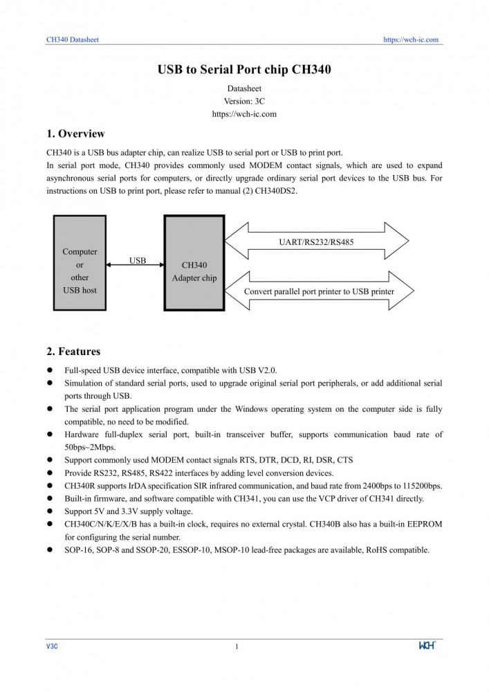 CH340C datasheet page 1