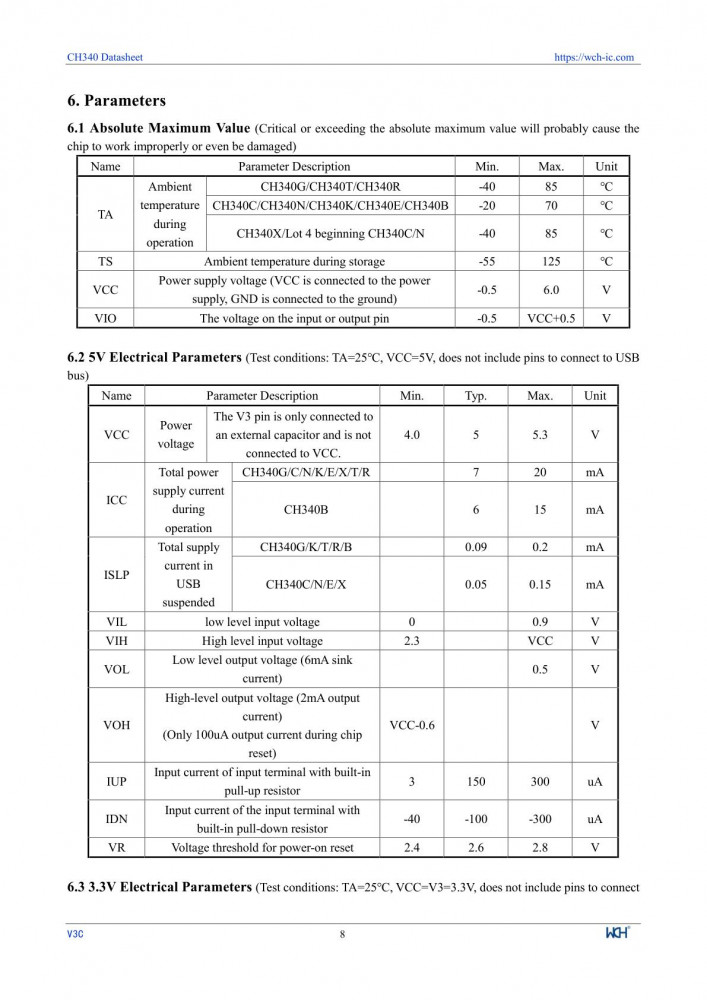 CH340C datasheet page 8