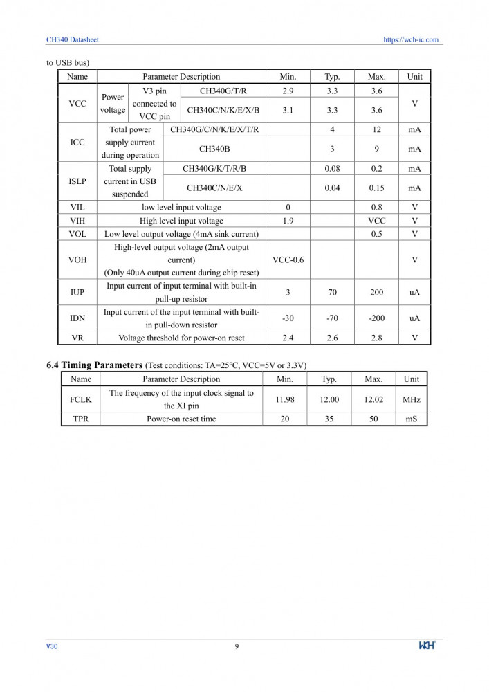 CH340C datasheet page 9
