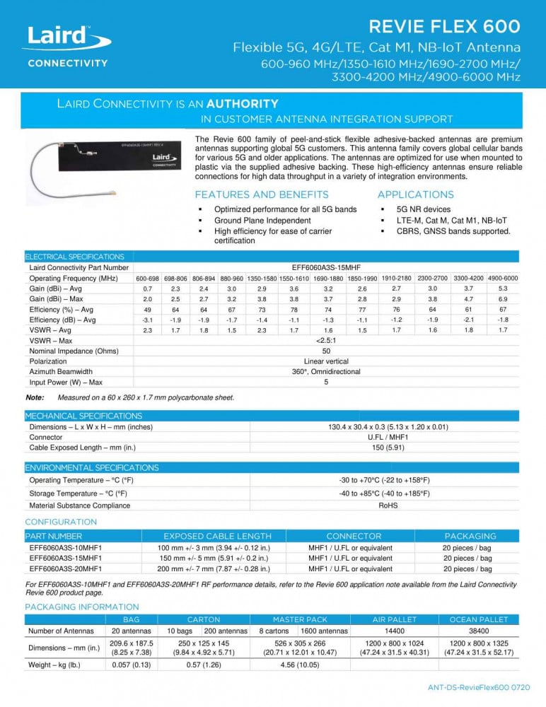 Laird Revie 600 antenna product documentation page 1