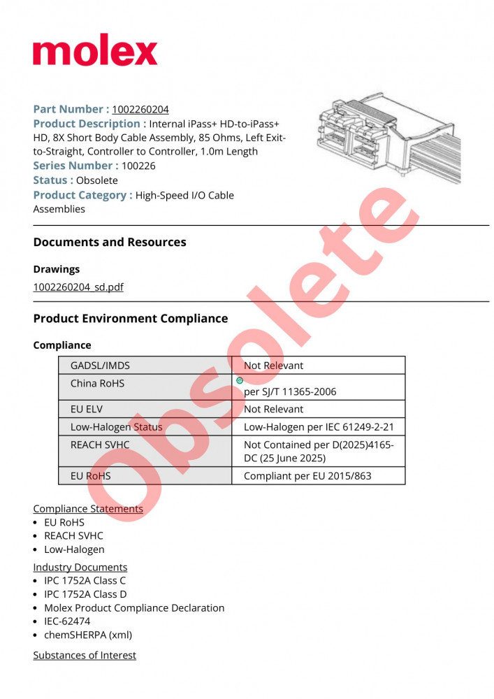 MOLEX 100226 series product drawing page 1