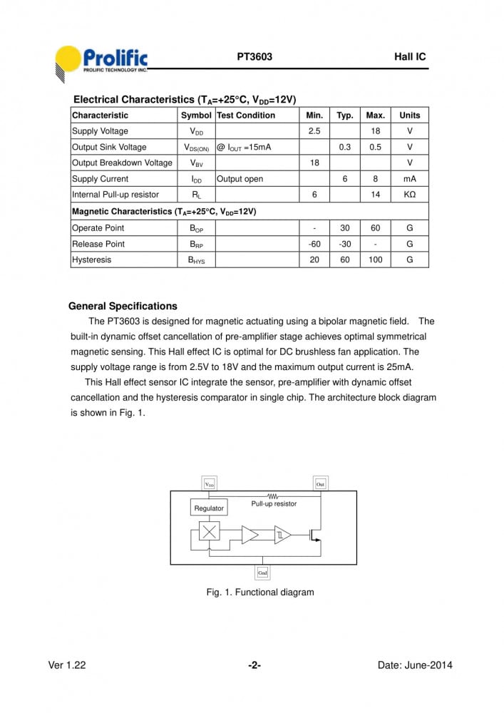 PT3603 technical document page 2