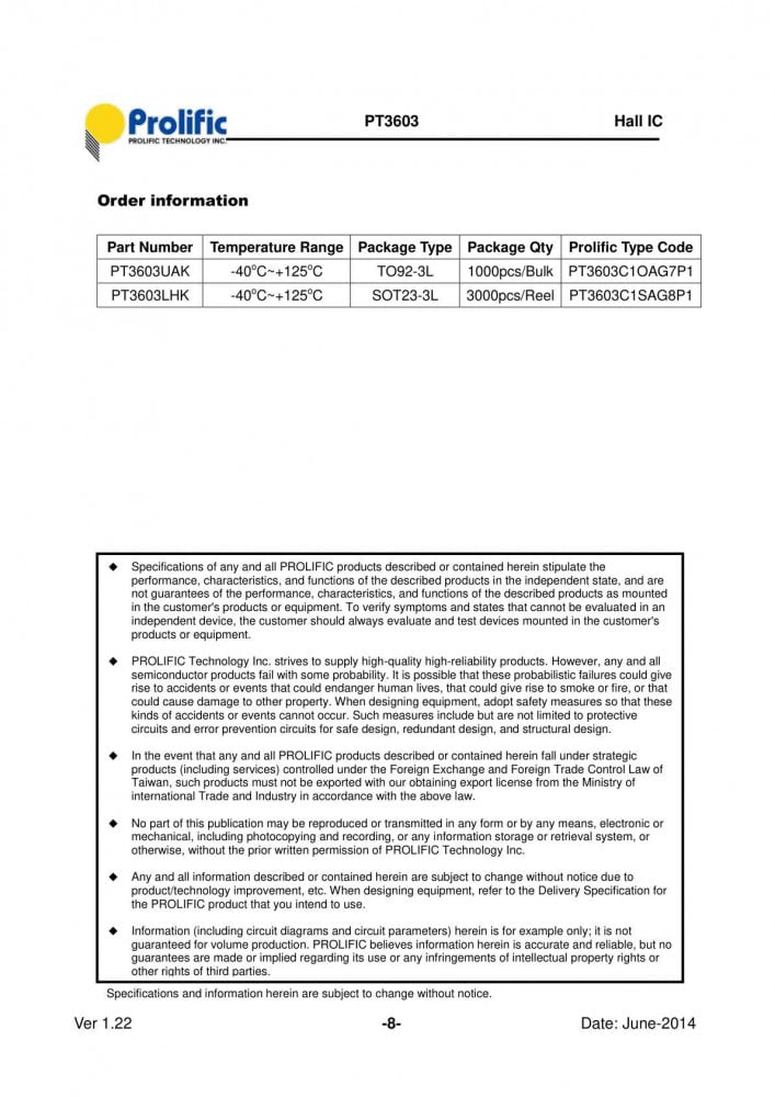 PT3603 technical document page 8
