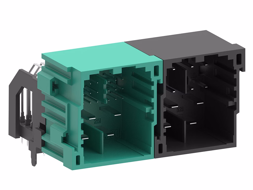 stAK50h 2 Bay Right-Angle Hybrid Header, 60 Circuits, Bay 1: 32 Circuits/Key 1/Black; Bay 2: 28 Circuits/Key 1/Dark Gray; Tube