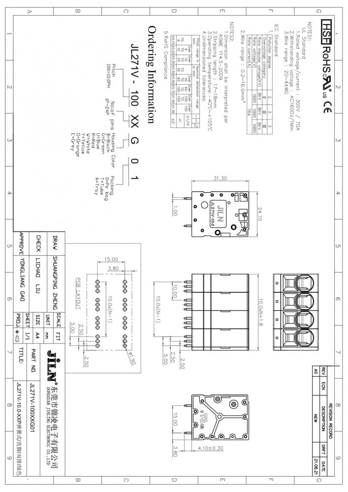JL271V-100XXG01 technical drawing