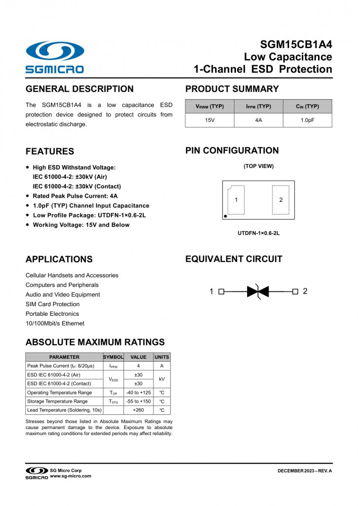 SGM15CB1A4 datasheet page 1