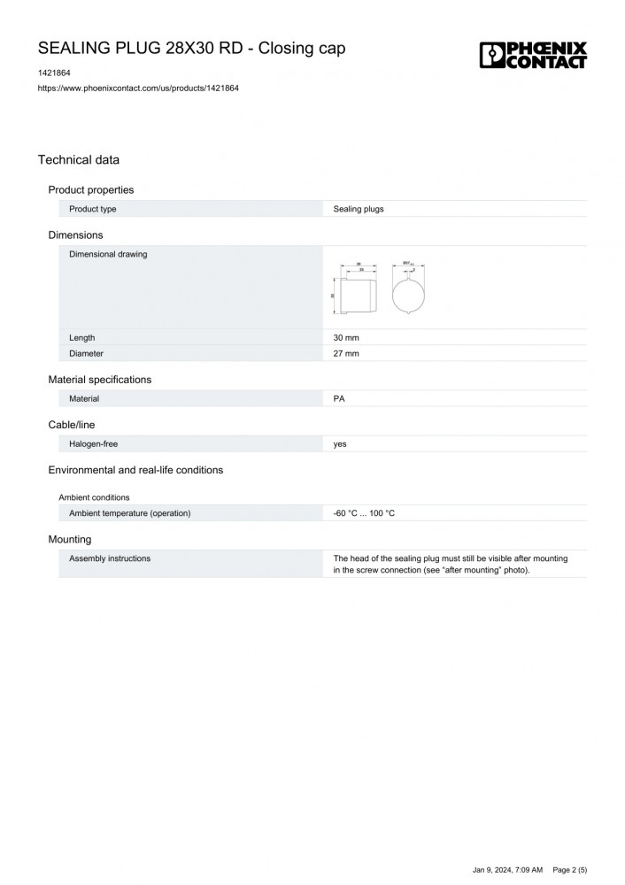 Phoenix Contact 1421864 product documentation page 2