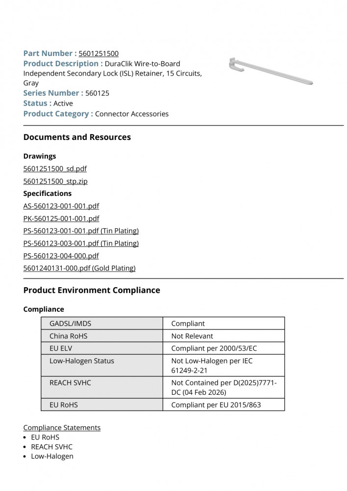 Technical document image 1 for MOLEX 5601251500