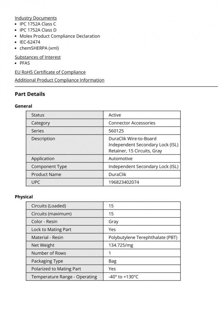Technical document image 2 for MOLEX 5601251500