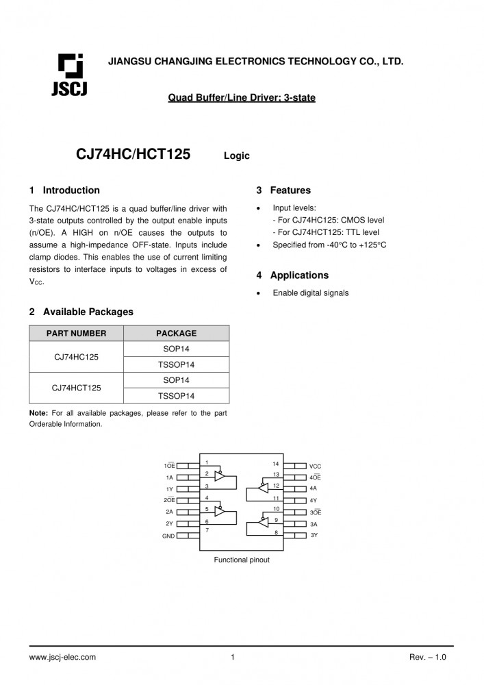 CJ74HC125 datasheet page 1