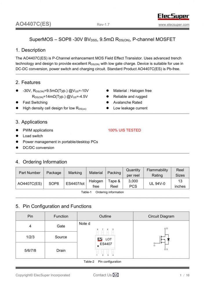 AO4407C(ES) datasheet page 1