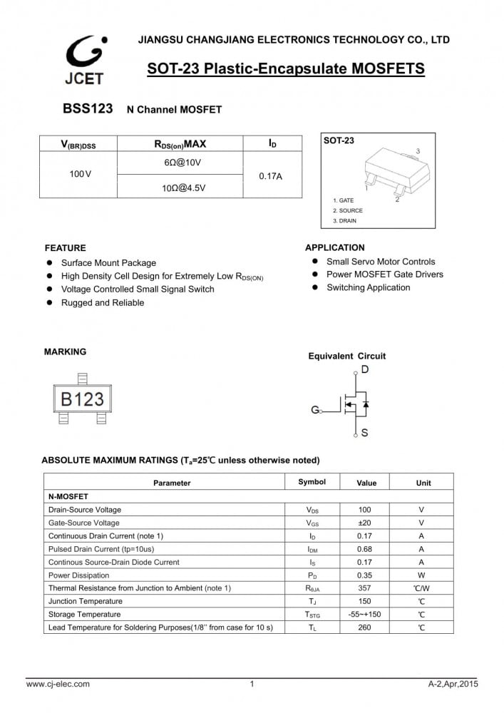 BSS123 datasheet page 1