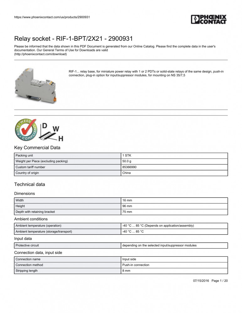 Phoenix Contact 2900931 document page 1