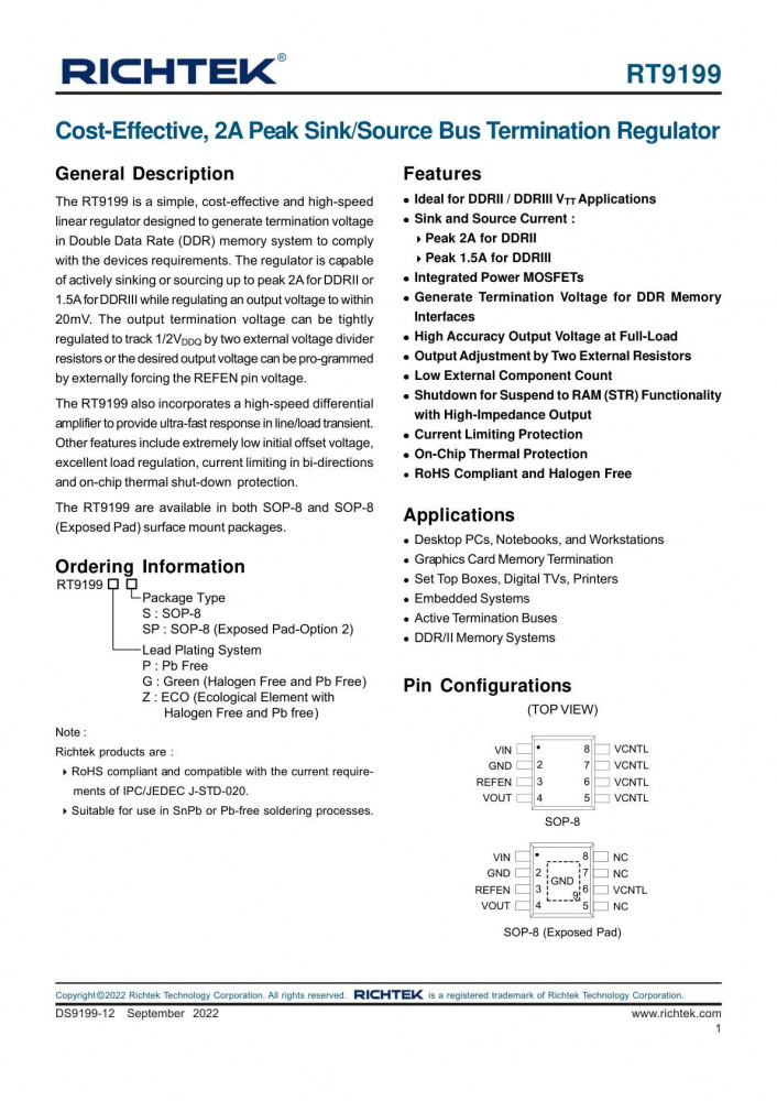 RT9199PSP datasheet page 1