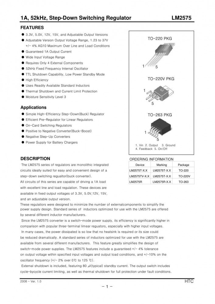 LM2575GR-ADJ datasheet page 1