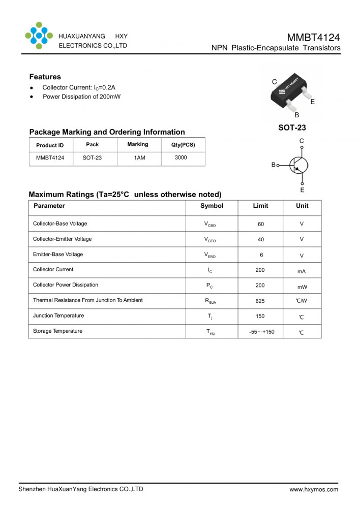 MMBT4124-HXY datasheet page 1