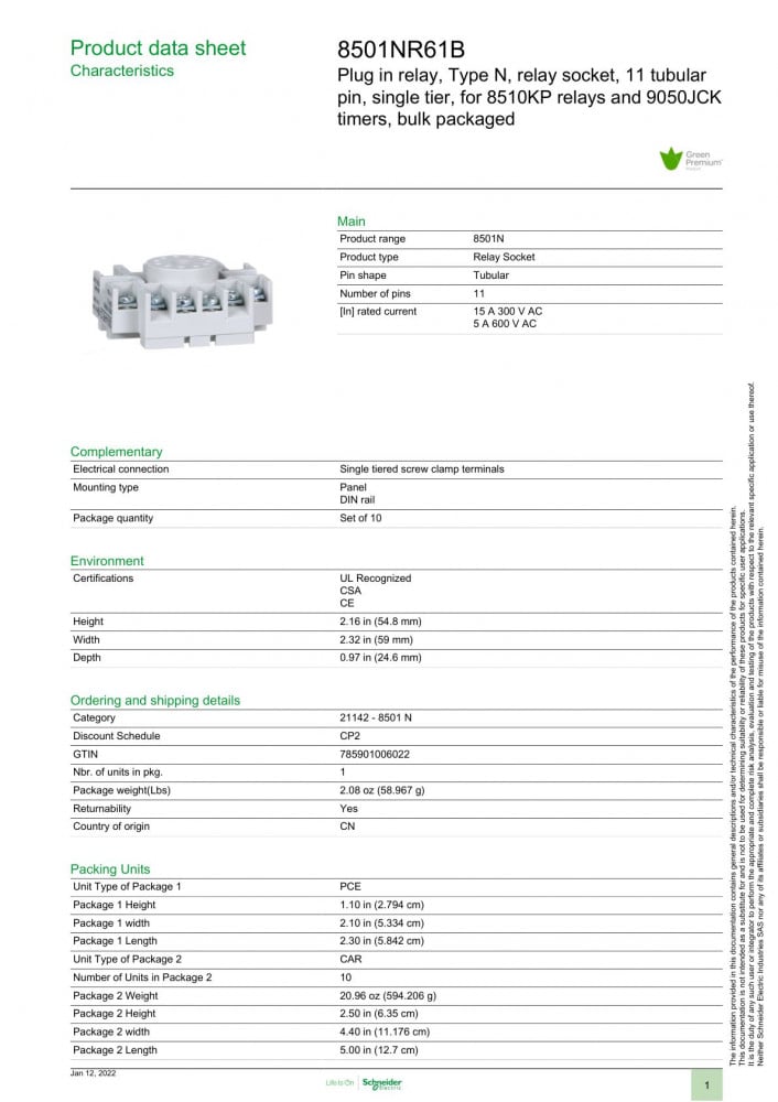 8501NR61B technical document page 1