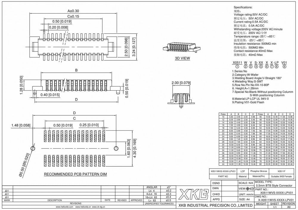 X0511WVS-20A-LPV01 technical document page