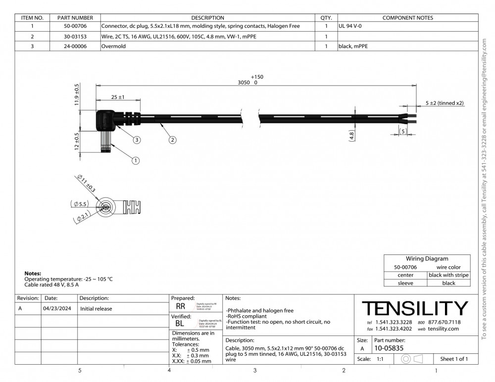 Technical drawing page for Tensility International model 10-05835