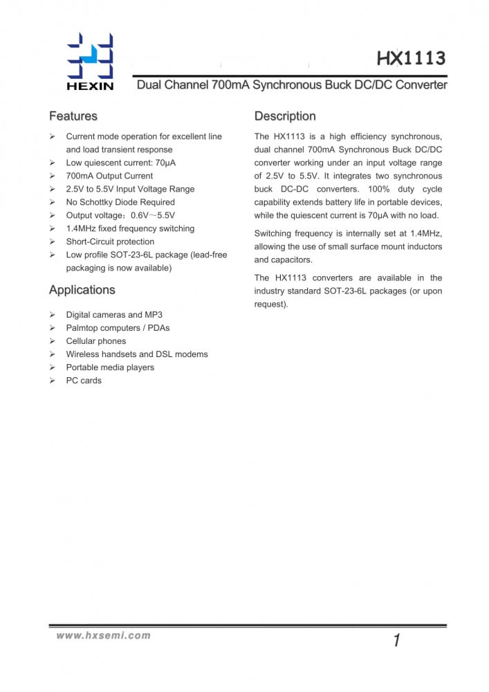 HX1113-AEC technical document page 1
