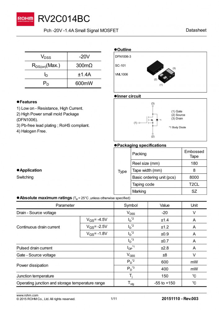 RV2C014BCT2CL technical document page 1